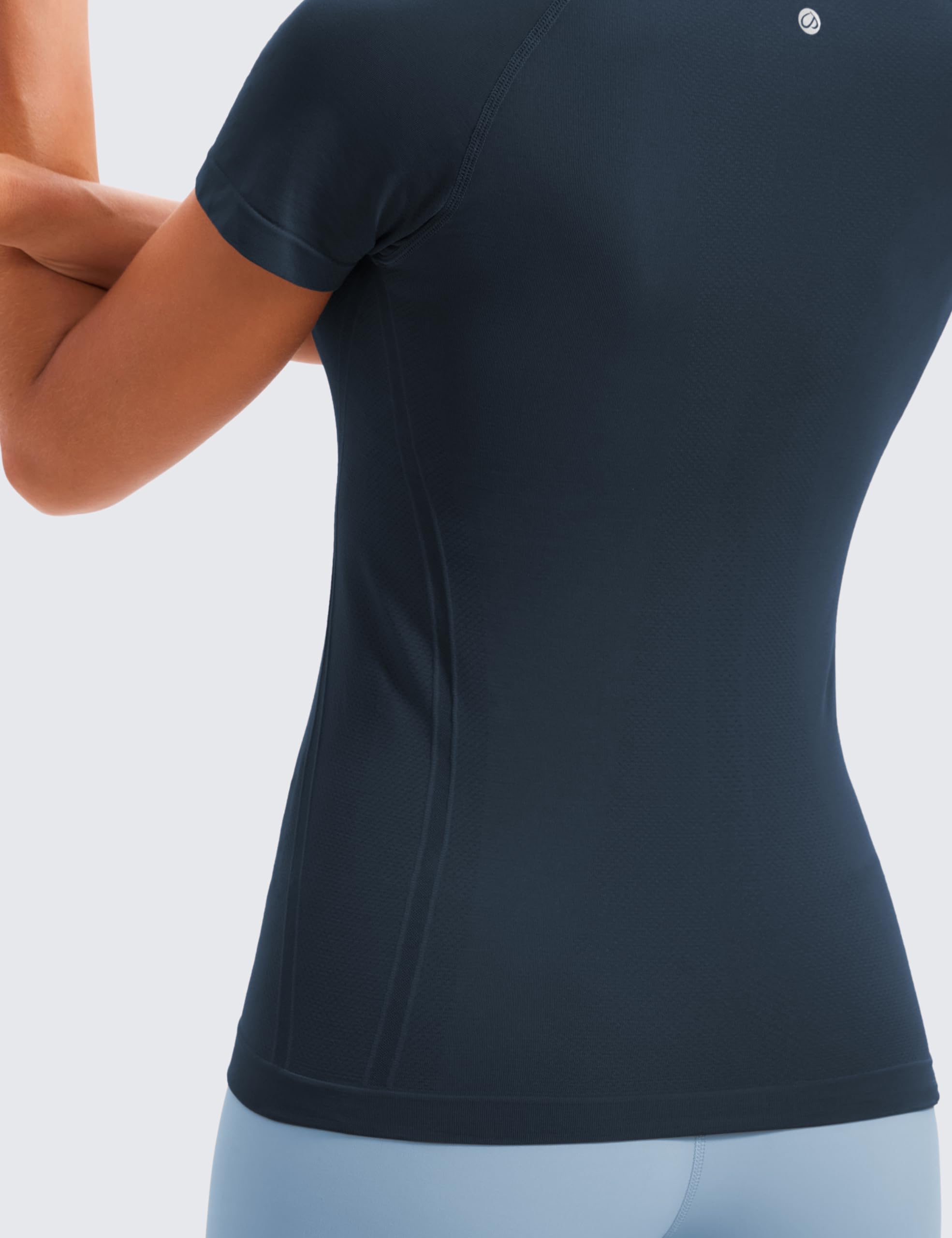 CRZ YOGA Seamless Workout Tops for Women Short Sleeve Athletic Tees Breathable Gym Running Yoga Shirts Twilight Blue Medium