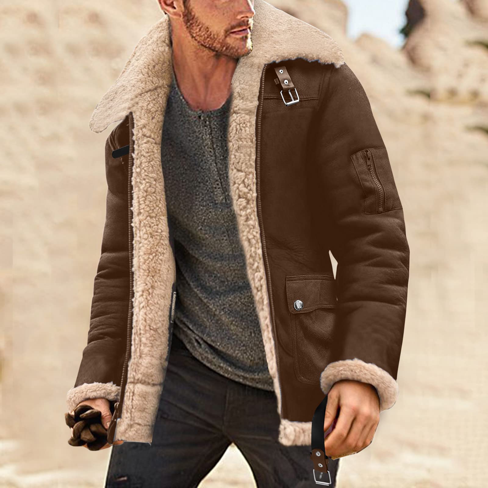 ADUWOAN Jackets for Men Leather Jackets for Men Men's Trench & Rain Coats Sherpa Jacket Chamarras Para Hombre Mens Black Jacket Wool Coat Men