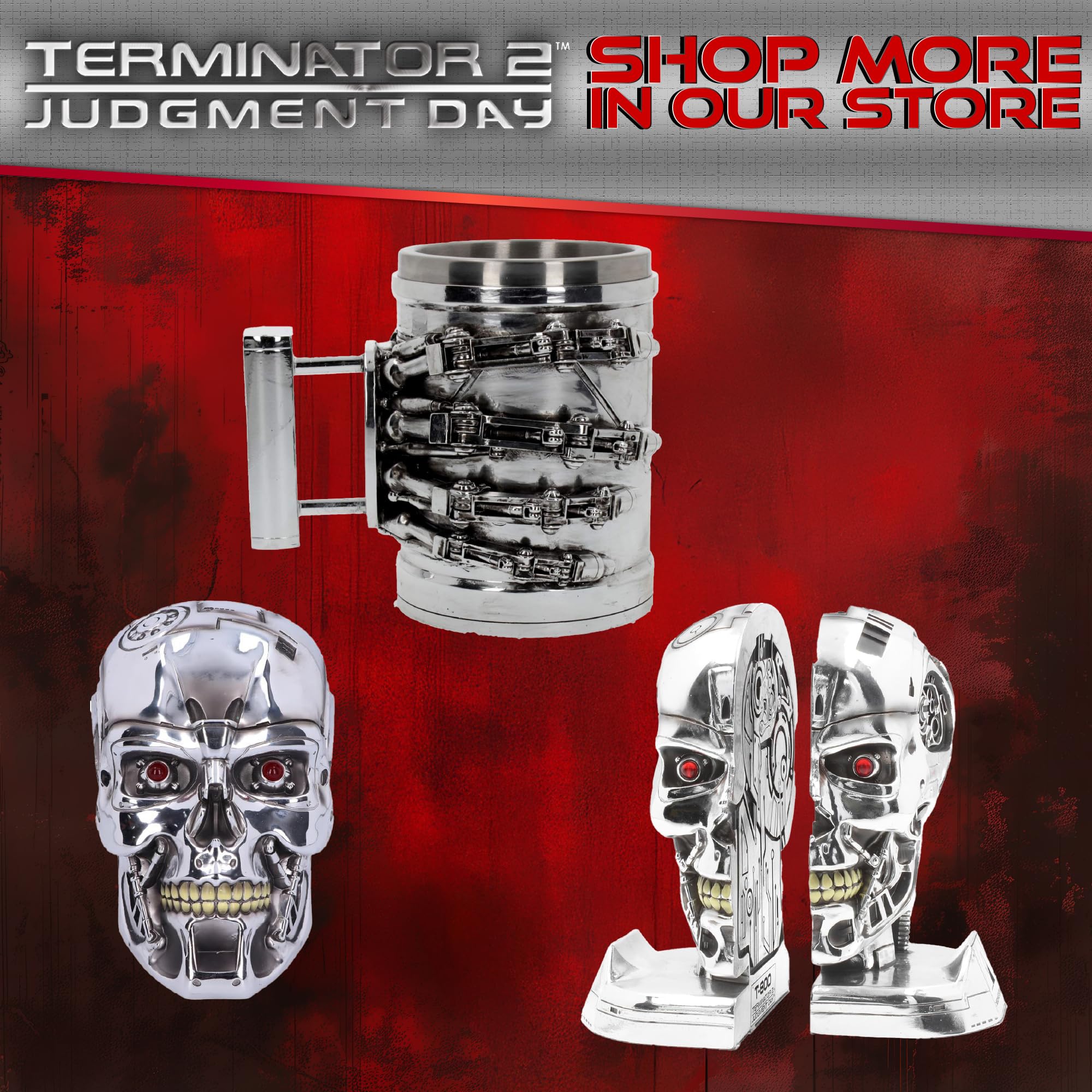 Nemesis Now Terminator 2 Head Statue with Hidden Storage Compartment, Metal Skeleton Statue Box, Hand-Painted Resin, Official Movie Merchandise, 21cm