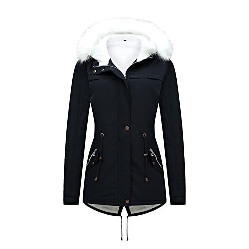 Chamarras para Mujer Women Thickened Puffer Jacket Winter Mid Length Sherpa Lined Coats Warm Windproof Outerwear Parka Jackets with Hood Fur Coat