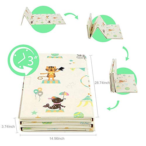 Folding Baby Play Mat, KAKIBLIN Non Toxic Baby Foam Floor Mat Reversible Waterproof Travel Crawling Mat, 79”x59”x0.4”