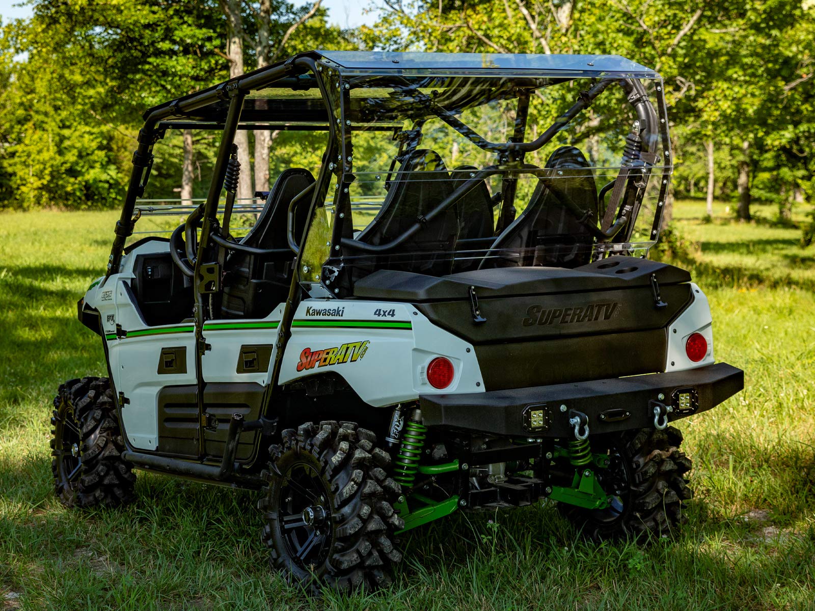 SuperATV UTV Rear Cargo Box for 2012+ Kawasaki Teryx 4 - Heavy Duty Rear UTV Box with Rubber Seal and High Strength Latches | Built-in Cup Holders | Easy Installation | 67 Quart Storage Capacity