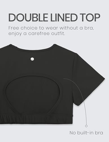 CRZ YOGA Womens Butterluxe Double Lined Open Back Crop Tops Backless Short Sleeve Workout Shirts Casual Tight T-Shirts Black Medium