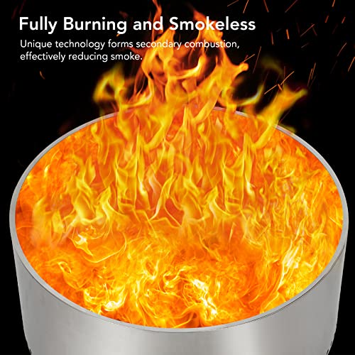 27" Portable Stainless Steel Smokeless Fire Pit with Removable Stand and Ash Pan - For Camping, Backyard, Patio