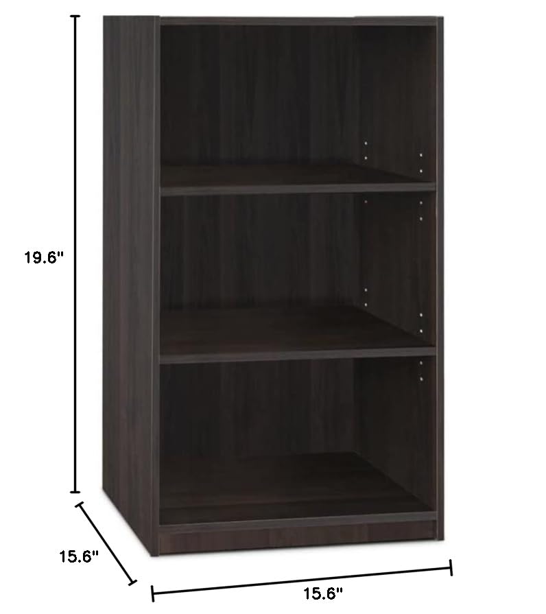 Furinno Jaya Simple Home 3-Tier Adjustable Shelf Bookcase, Espresso & Simplistic Set of 2 End Table, Espresso/Black