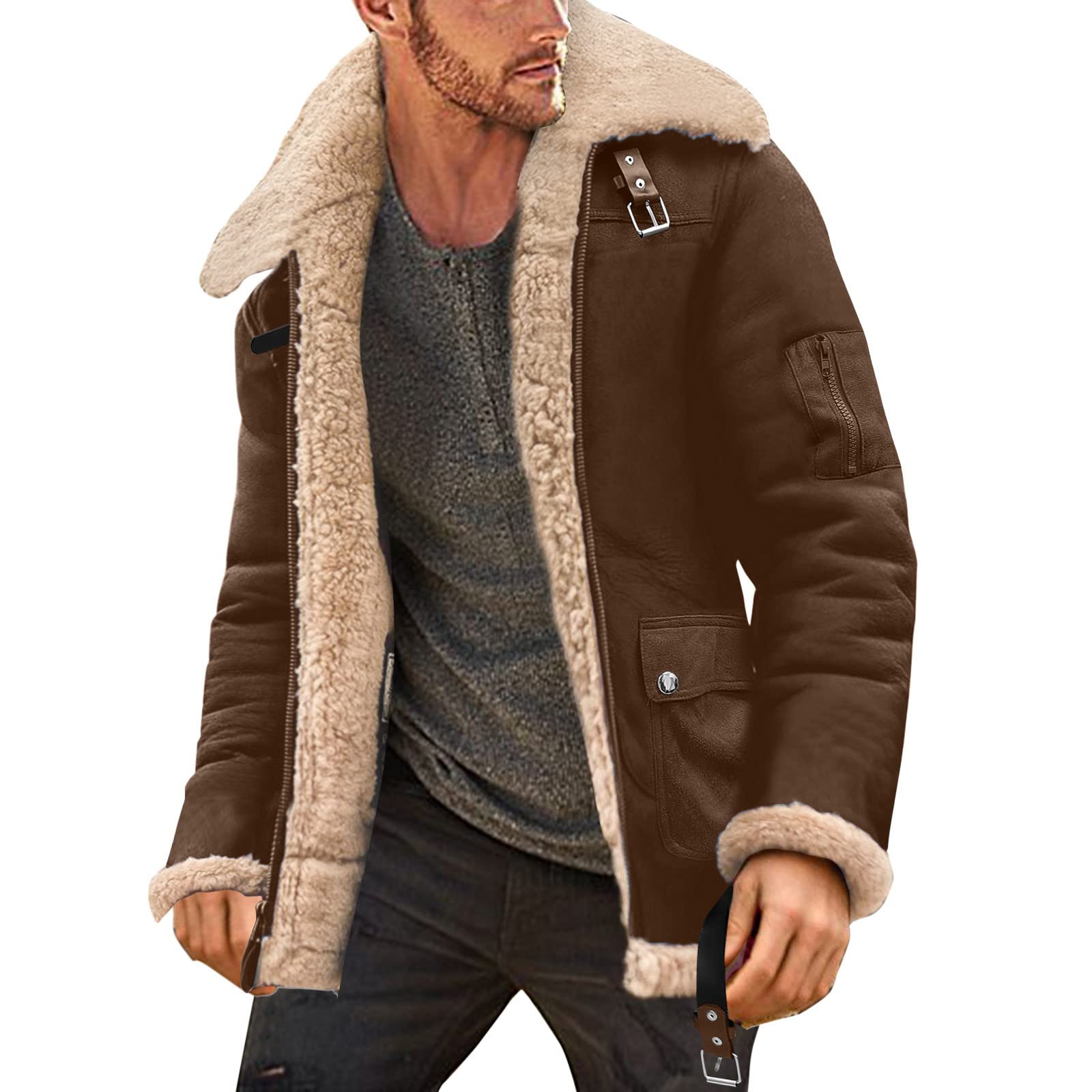 ADUWOAN Jackets for Men Leather Jackets for Men Men's Trench & Rain Coats Sherpa Jacket Chamarras Para Hombre Mens Black Jacket Wool Coat Men