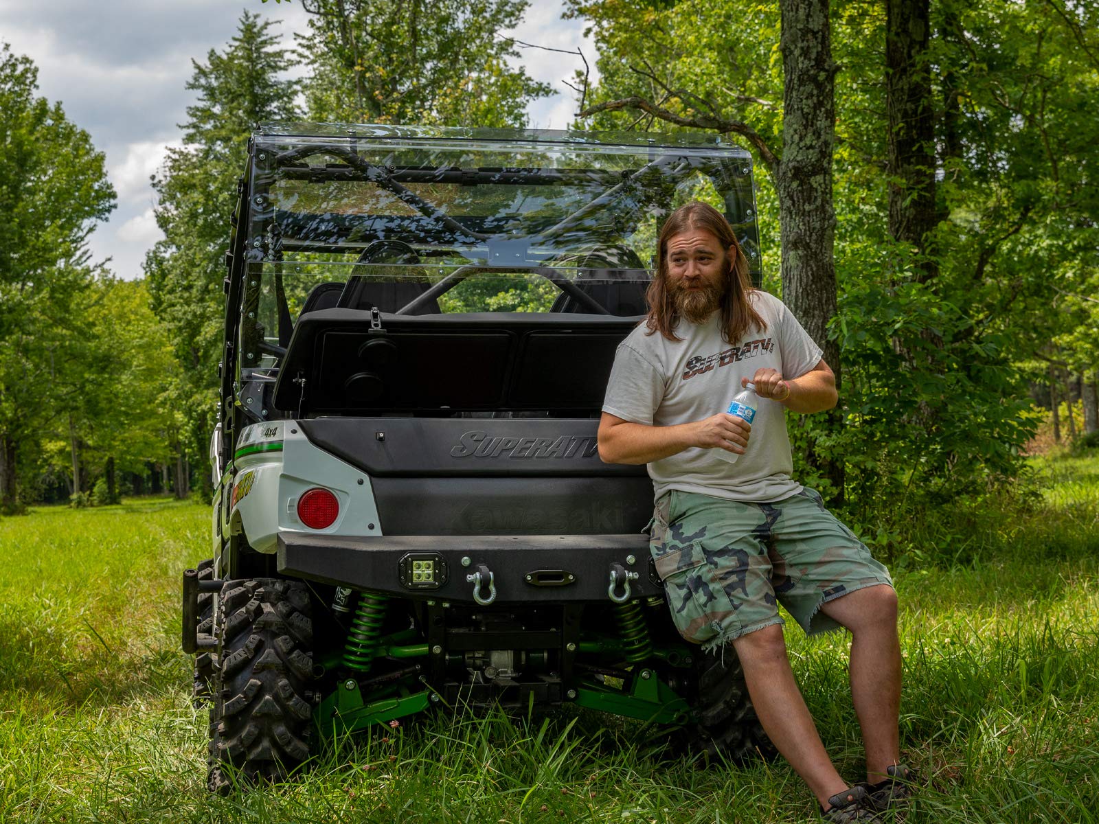 SuperATV UTV Rear Cargo Box for 2012+ Kawasaki Teryx 4 - Heavy Duty Rear UTV Box with Rubber Seal and High Strength Latches | Built-in Cup Holders | Easy Installation | 67 Quart Storage Capacity