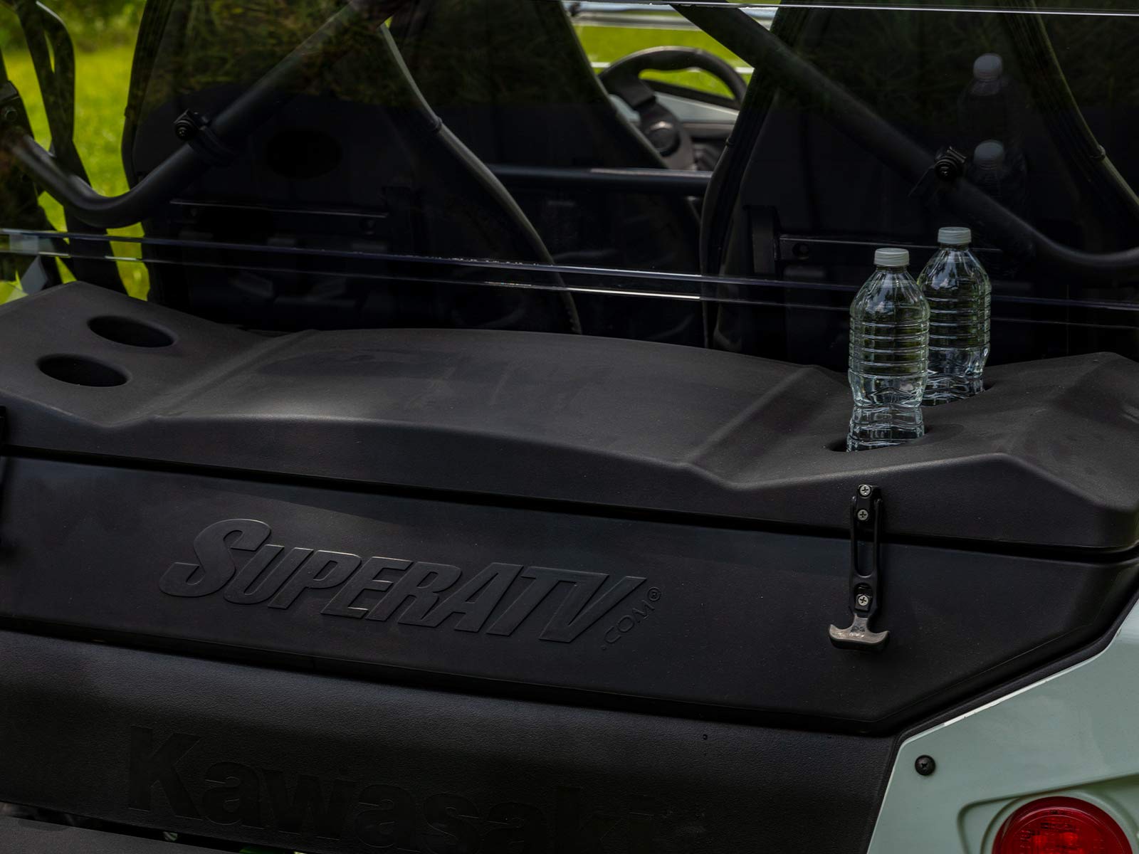 SuperATV UTV Rear Cargo Box for 2012+ Kawasaki Teryx 4 - Heavy Duty Rear UTV Box with Rubber Seal and High Strength Latches | Built-in Cup Holders | Easy Installation | 67 Quart Storage Capacity