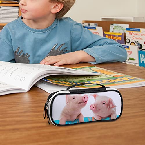 Funny Pig Printed Pencil Case Bag Stationery Pouch with Handle Portable Makeup Bag Desk Organizer