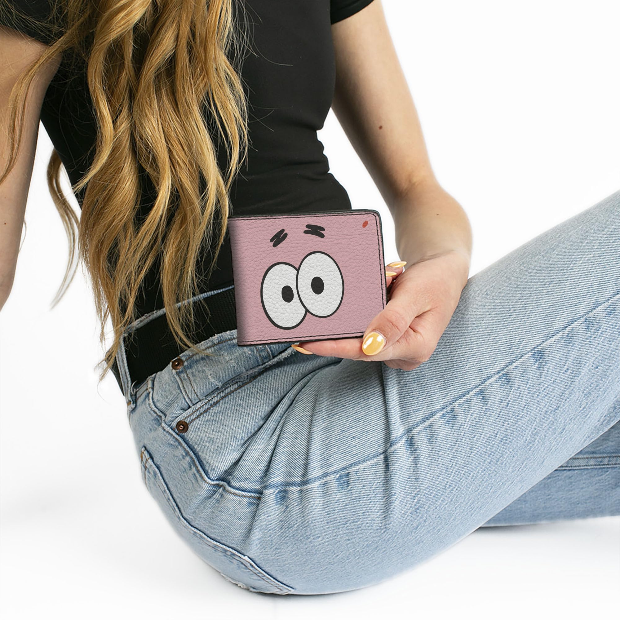 Buckle-Down Men's Nickelodeon Wallet, Bifold, Spongebob Squarepants Patrick Starfish Eyes Close Up Pink, Vegan Leather, 4.0" x 3.5"