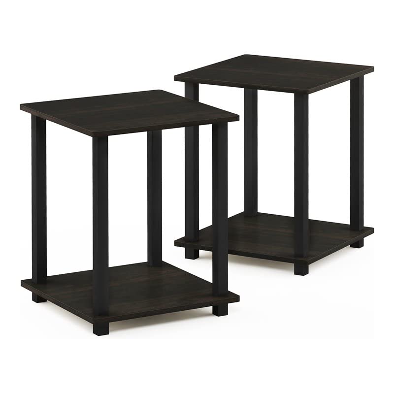 Furinno Jaya Simple Home 3-Tier Adjustable Shelf Bookcase, Espresso & Simplistic Set of 2 End Table, Espresso/Black