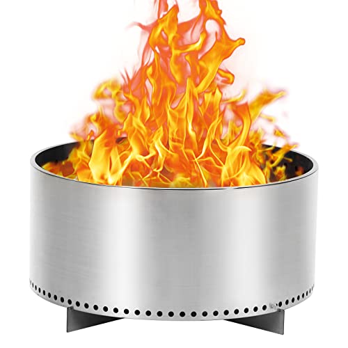 27" Portable Stainless Steel Smokeless Fire Pit with Removable Stand and Ash Pan - For Camping, Backyard, Patio