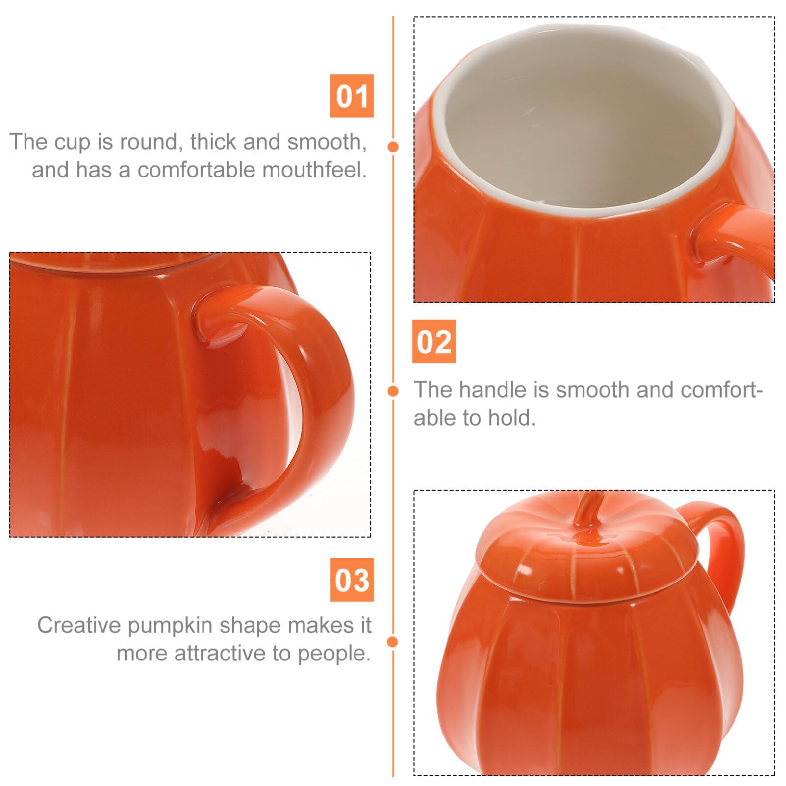 DOITOOL Halloween Mug Pumpkin Mug with Lid, Ceramic Coffee Milk Mug Halloween Water Cup for Home Party (Orange)