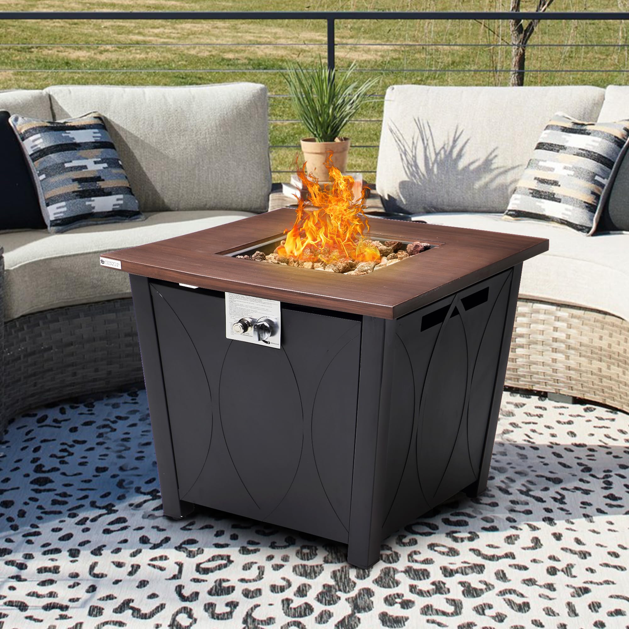 Fylbinye 28 Inch Propane Fire Pit Table, Outdoor Gas Fire Pit, 50,000 BTU Auto-Ignition Square Gas Firepit Table with Lid, Ceramic Tabletop Steel Base Fire Stones Water-Resistant Cover for Patio