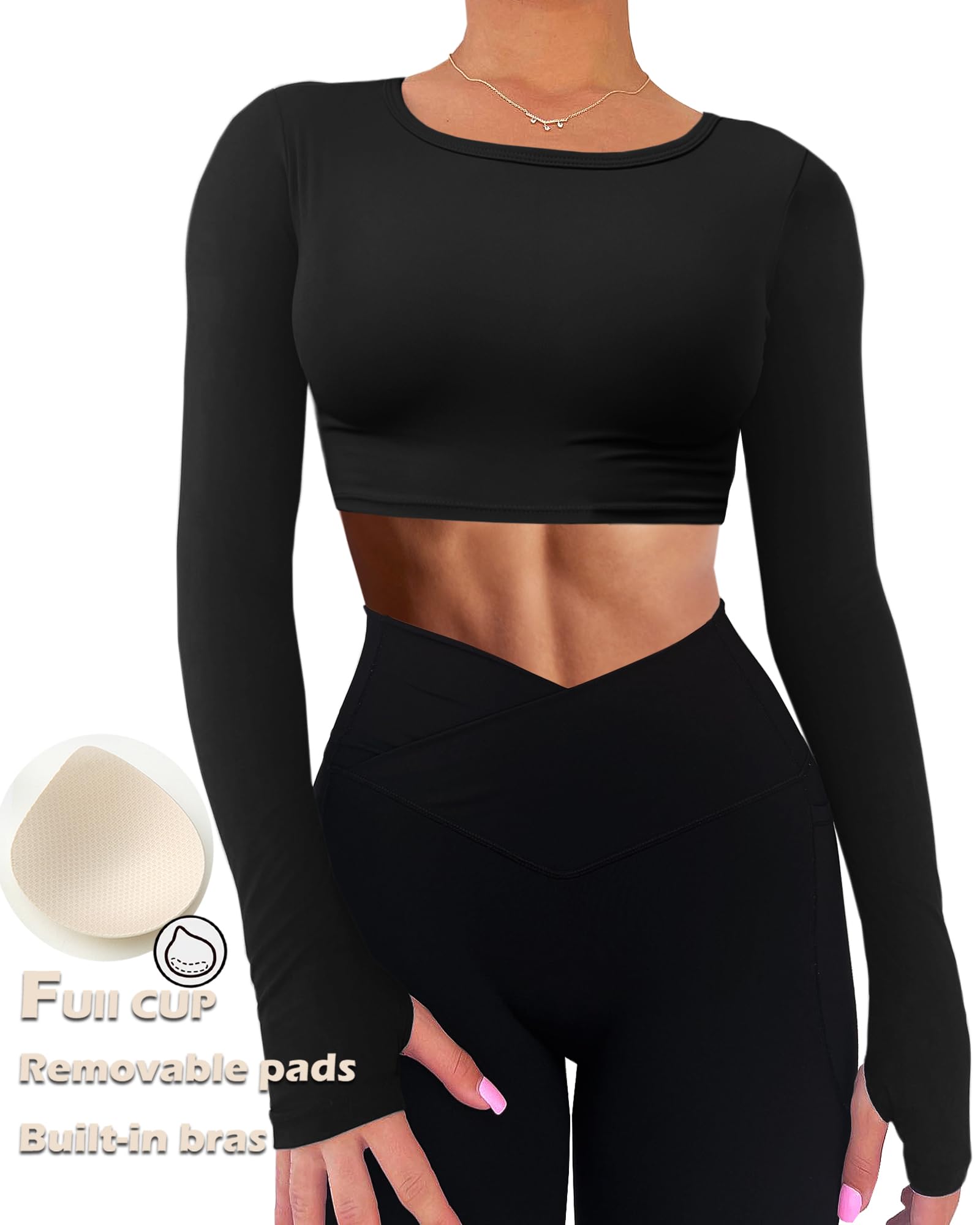 OZICERD Backless Workout Tops for Women Long Sleeve Gym Shirts Open Back Crop Top Cute Going Out Tops Yoga Athletic Tops