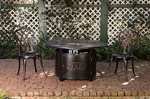 Fire Sense 62262 Dynasty Art Deco Aluminum Convertible Gas Fire Pit Table 55,000 BTU Multi-Functional Outdoor with Fire Bowl Lid, Nylon Weather Cover & Clear Fire Glass - Bronze Finish - Round - 44"