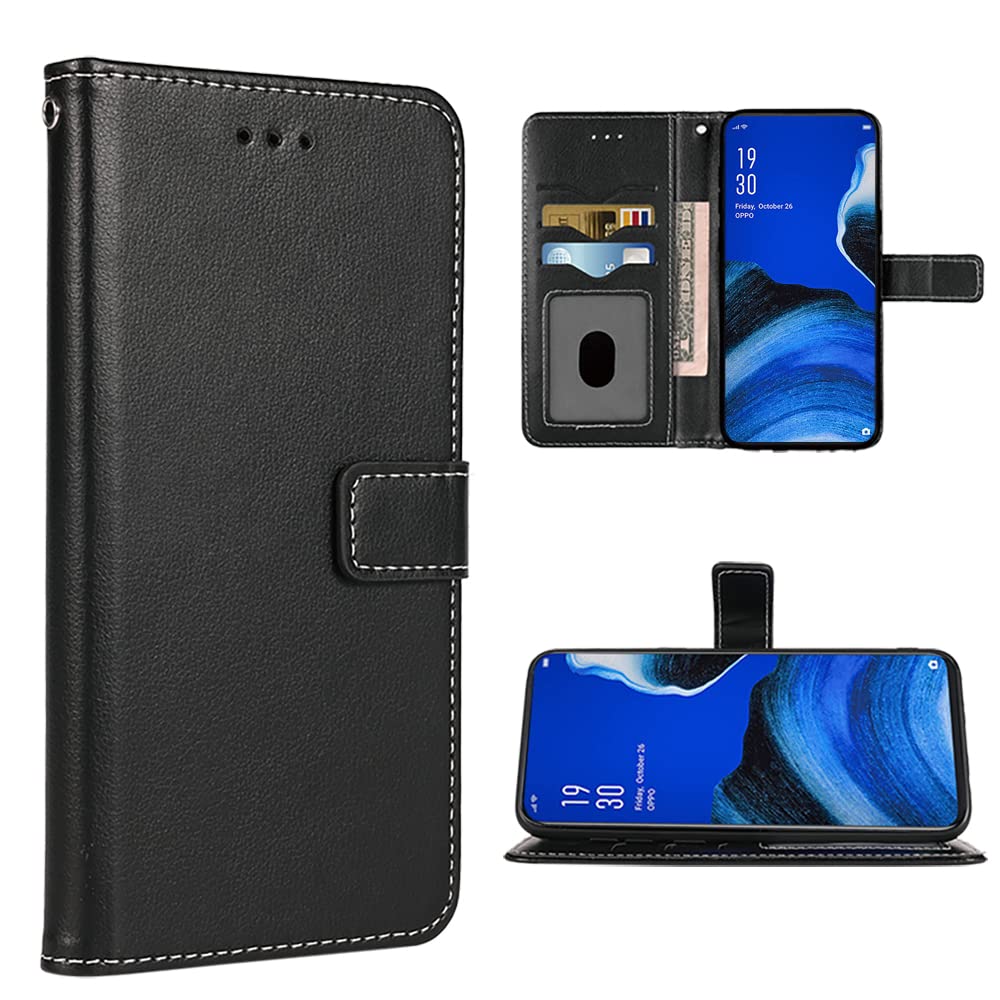 FDCWTSH Compatible with Oppo Reno 2Z Wallet Case Wrist Strap Lanyard and Leather Flip Card Holder Stand Cell Accessories Phone Cover for Oppo Reno2 Z/Reno2 F CPH1945 CPH1951 Women Men Black