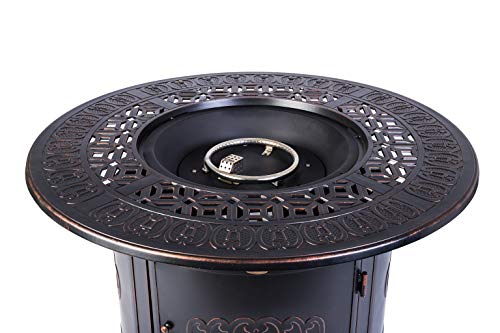 Fire Sense 62262 Dynasty Art Deco Aluminum Convertible Gas Fire Pit Table 55,000 BTU Multi-Functional Outdoor with Fire Bowl Lid, Nylon Weather Cover & Clear Fire Glass - Bronze Finish - Round - 44"