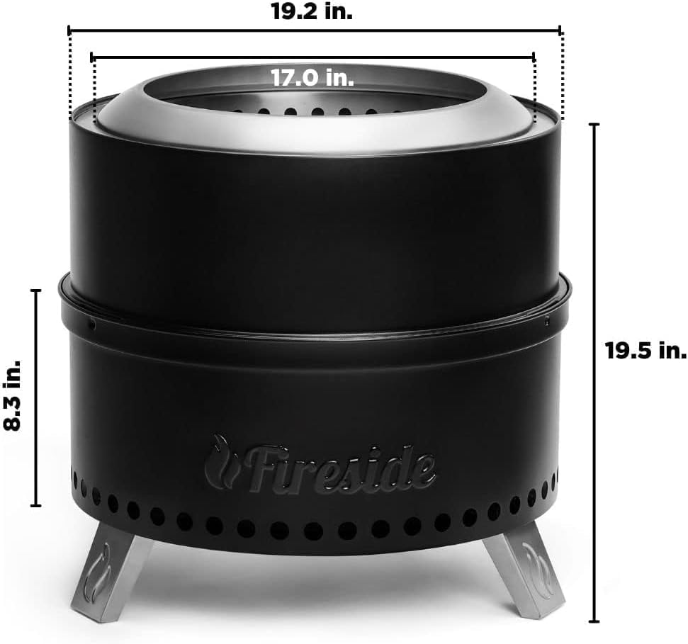TURBRO 19 Inch Smokeless Fire Pit for Outdoor Wood Burning, Portable Stainless Steel Camping Stove with Stand, Removable Ash Pan, Waterproof Storage Bag, Unique Nested Design, Pluto R19-PG, Black