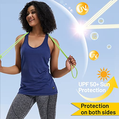 MIER Women's Athletic Workout Racerback Tank Top UPF 50 Sun Protection Running Gym Yoga Sleeveless Shirts Dry Fit Muscle Tee, Heather Blue, L