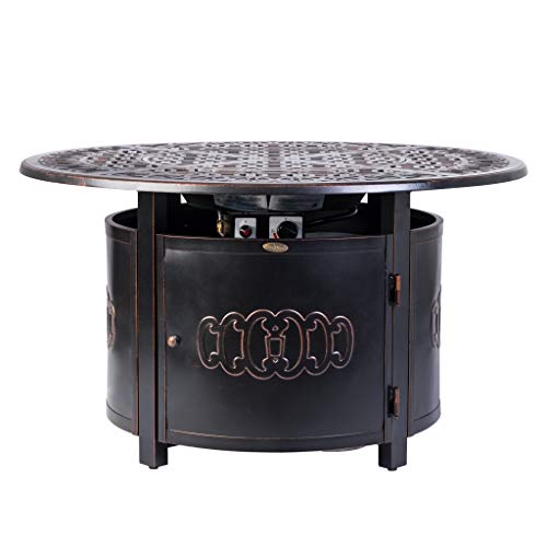 Fire Sense 62262 Dynasty Art Deco Aluminum Convertible Gas Fire Pit Table 55,000 BTU Multi-Functional Outdoor with Fire Bowl Lid, Nylon Weather Cover & Clear Fire Glass - Bronze Finish - Round - 44"