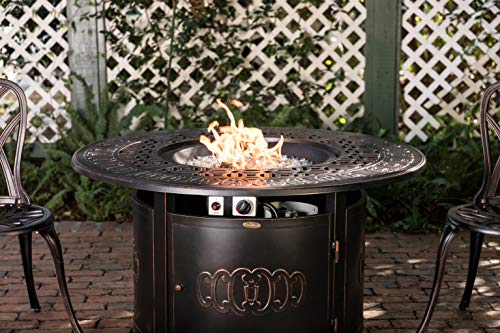Fire Sense 62262 Dynasty Art Deco Aluminum Convertible Gas Fire Pit Table 55,000 BTU Multi-Functional Outdoor with Fire Bowl Lid, Nylon Weather Cover & Clear Fire Glass - Bronze Finish - Round - 44"
