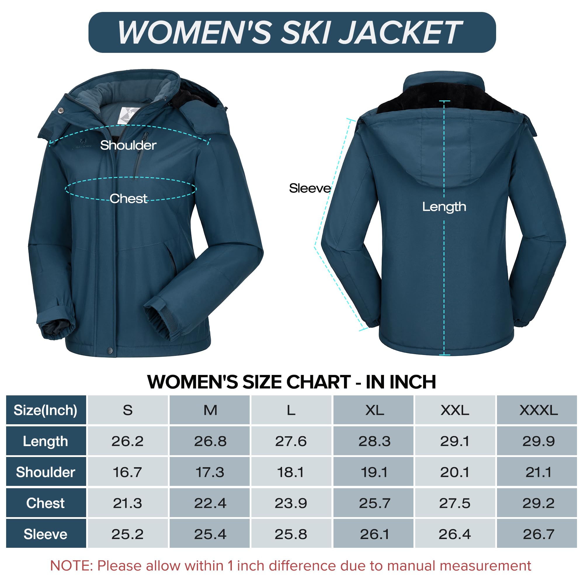 CAMELSPORTS Women's Waterproof Snow Ski Jakcet Fleece Warm Winter Coat Hooded Windproof Insulated Snowboarding Jacket