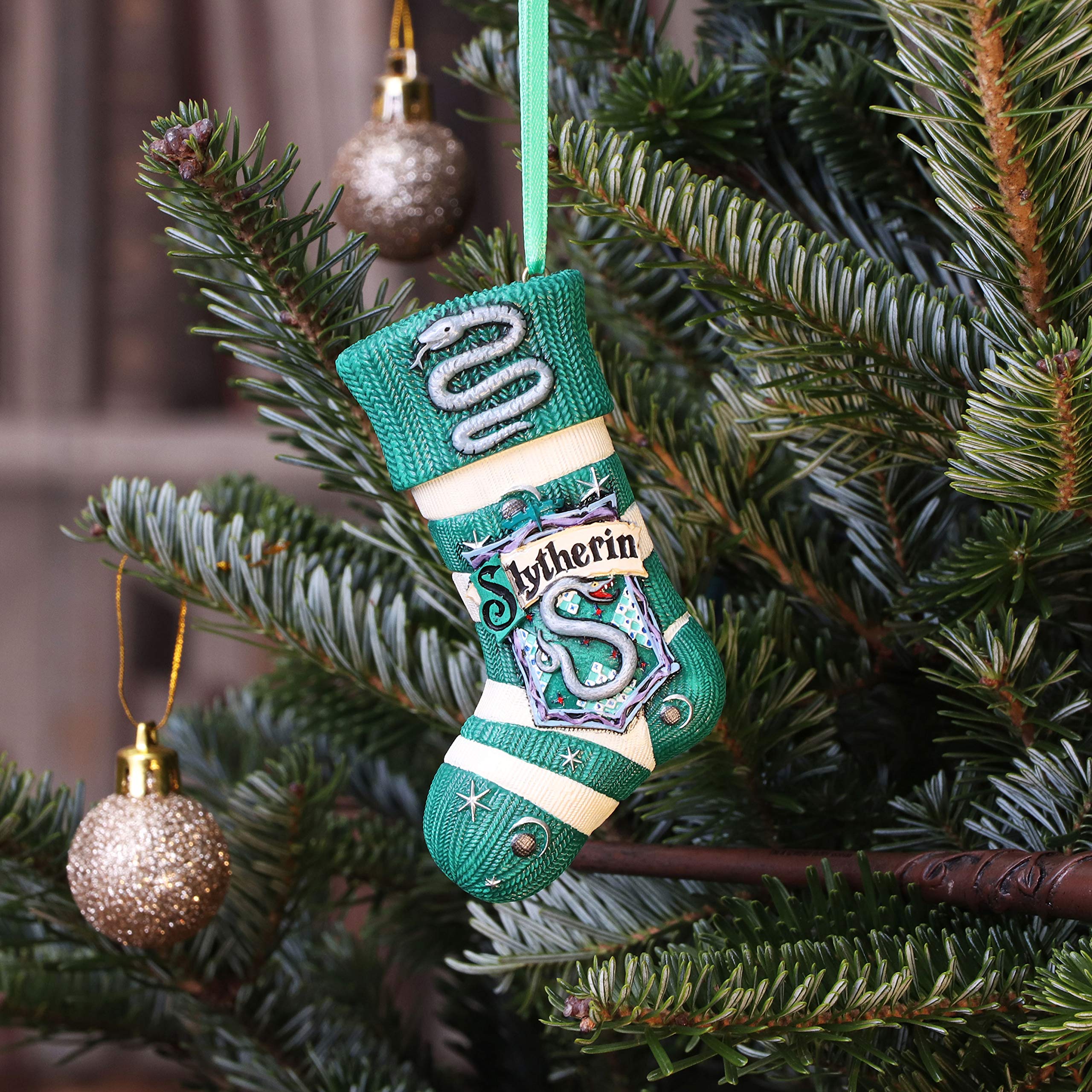 Nemesis Now Officially Licensed Harry Potter Slytherin Stocking Hanging Ornament, Green