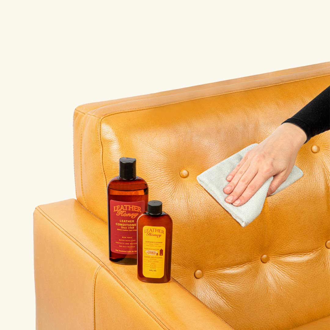 Leather Honey Conditioner and Cleaner Bundle with 8oz Conditioner, 16oz Spray Cleaner with UV Protectant, and Application Cloth
