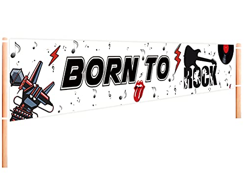 Large Born to Rock Party Sign Banner | Rock and Roll Party Decorations | 1950¡¯s Rock and Roll Music Themed Party Supplies Decorations | 50s Vintage Rock Party Decorations - 9.8 x 1.6FT