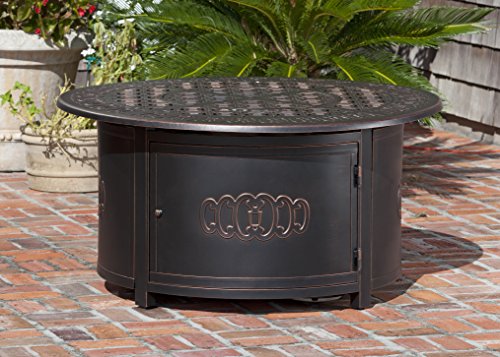 Fire Sense 62262 Dynasty Art Deco Aluminum Convertible Gas Fire Pit Table 55,000 BTU Multi-Functional Outdoor with Fire Bowl Lid, Nylon Weather Cover & Clear Fire Glass - Bronze Finish - Round - 44"