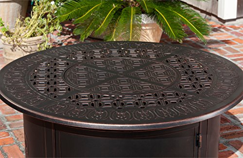 Fire Sense 62262 Dynasty Art Deco Aluminum Convertible Gas Fire Pit Table 55,000 BTU Multi-Functional Outdoor with Fire Bowl Lid, Nylon Weather Cover & Clear Fire Glass - Bronze Finish - Round - 44"