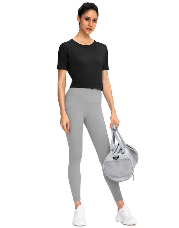 Women's Backless Workout Tops Short Sleeve Gym Shirts Soft Open Back Yoga Athletic Crop Tops for Women (Black,M)