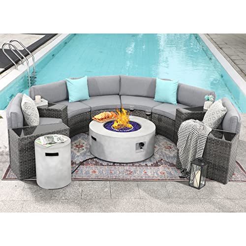 SUNSITT Outdoor 36’’ Propane Fire Pit with Tank Table 50,000 BTU Round Patio Propane Firepit Table with Tank Holder, Pit Cover, Metal Lid & Fire Glass, Grey Finish