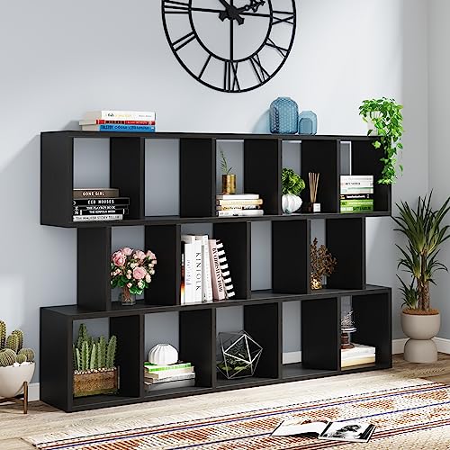 LITTLE TREE 14 Cube Bookshelf Bookcase for Small Space,Black