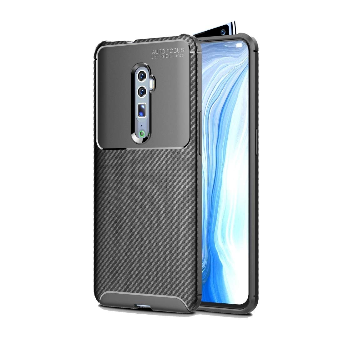 Oppo Accessory for Oppo Reno2 Carbon Fiber Texture Shockproof TPU Case(Black) (Color : Black)