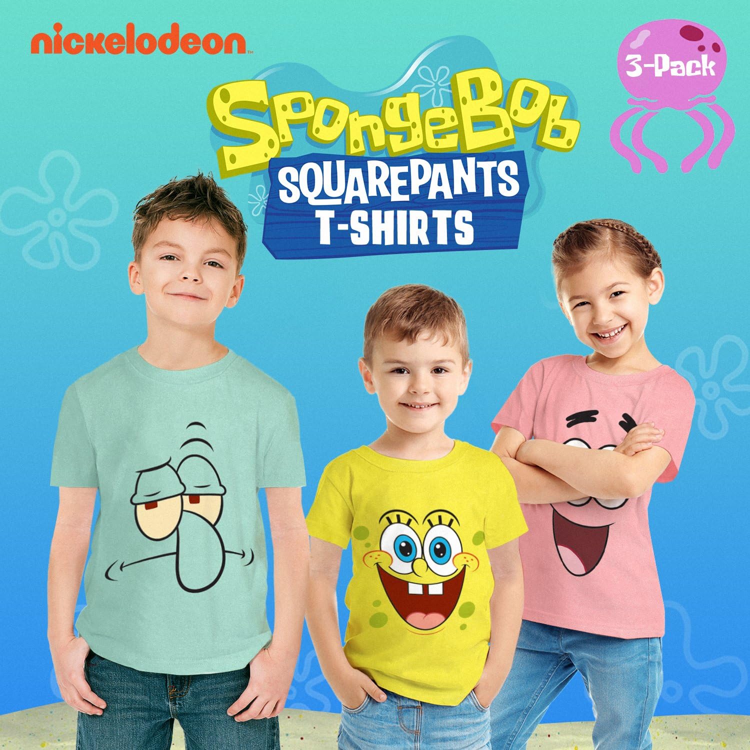 Nickelodeon Spongebob Square Pants Shirts for Boys (3-Pack) KidsGraphic Tshirt for Toddler & Up - 6 Gn/YEL/Pk SS