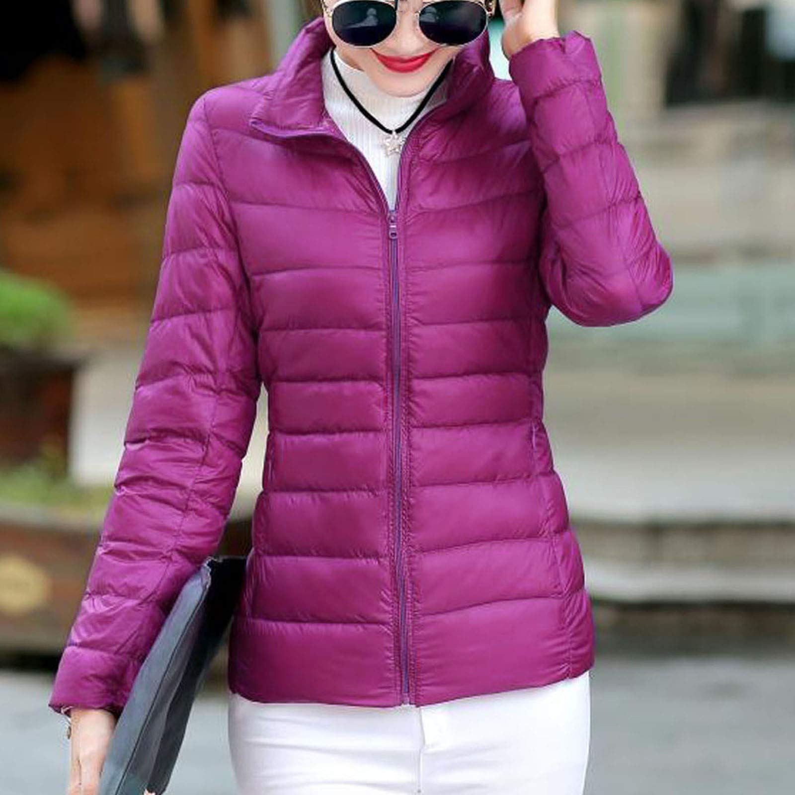 DASAYO Women Packable Puffer Jackets Stand Zip Up Warm Outdoor Coats Windproof Light Weight Classic Short Down Coats 2022