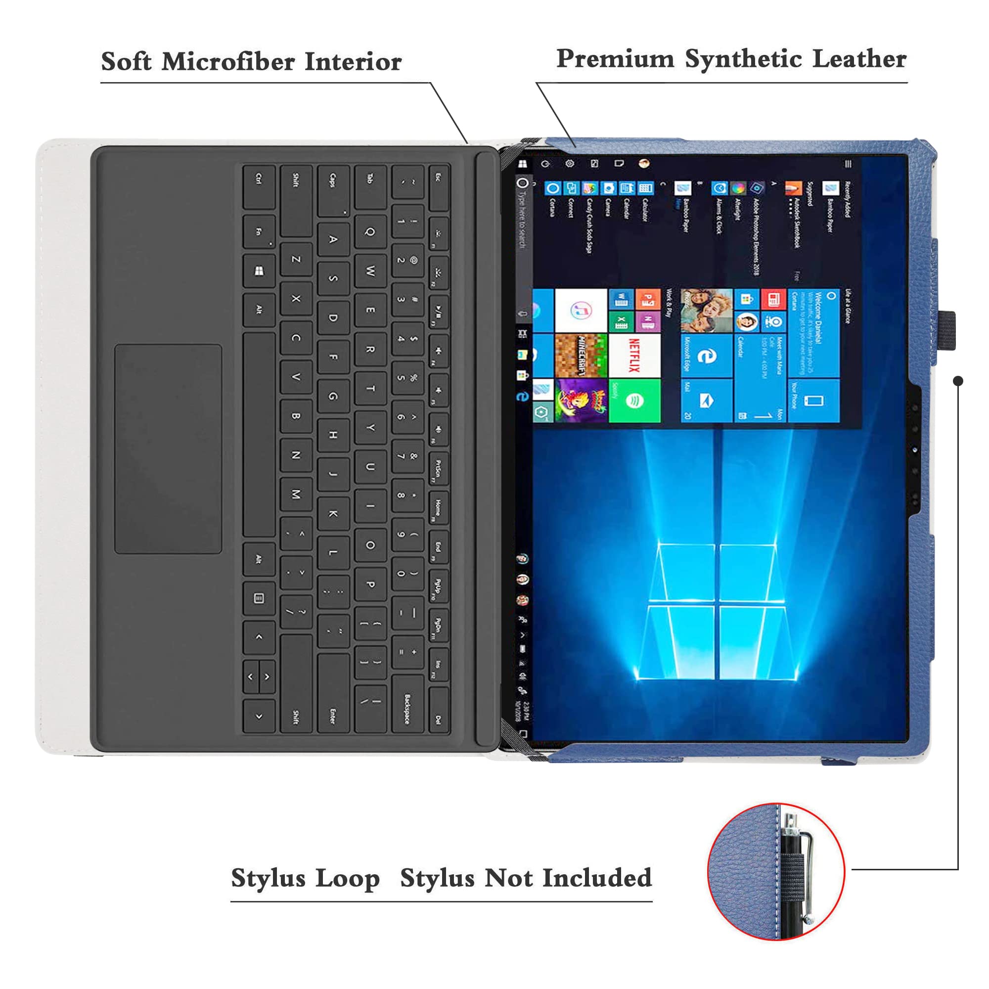 Bige for Latitude 7320 Detachable Case,PU Leather Folio 2-Folding Stand Cover for Dell Latitude 7000 7320 Detachable 13" 2-in-1 (2021) Tablet (Not fit Other Dell Laptop),Dark Blue