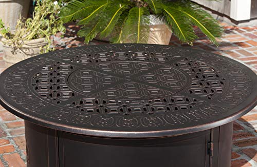 Fire Sense 62262 Dynasty Art Deco Aluminum Convertible Gas Fire Pit Table 55,000 BTU Multi-Functional Outdoor with Fire Bowl Lid, Nylon Weather Cover & Clear Fire Glass - Bronze Finish - Round - 44"