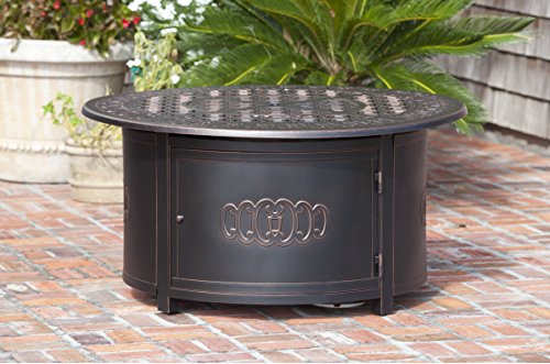 Fire Sense 62262 Dynasty Art Deco Aluminum Convertible Gas Fire Pit Table 55,000 BTU Multi-Functional Outdoor with Fire Bowl Lid, Nylon Weather Cover & Clear Fire Glass - Bronze Finish - Round - 44"