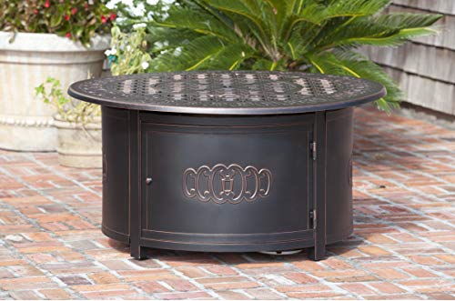 Fire Sense 62262 Dynasty Art Deco Aluminum Convertible Gas Fire Pit Table 55,000 BTU Multi-Functional Outdoor with Fire Bowl Lid, Nylon Weather Cover & Clear Fire Glass - Bronze Finish - Round - 44"