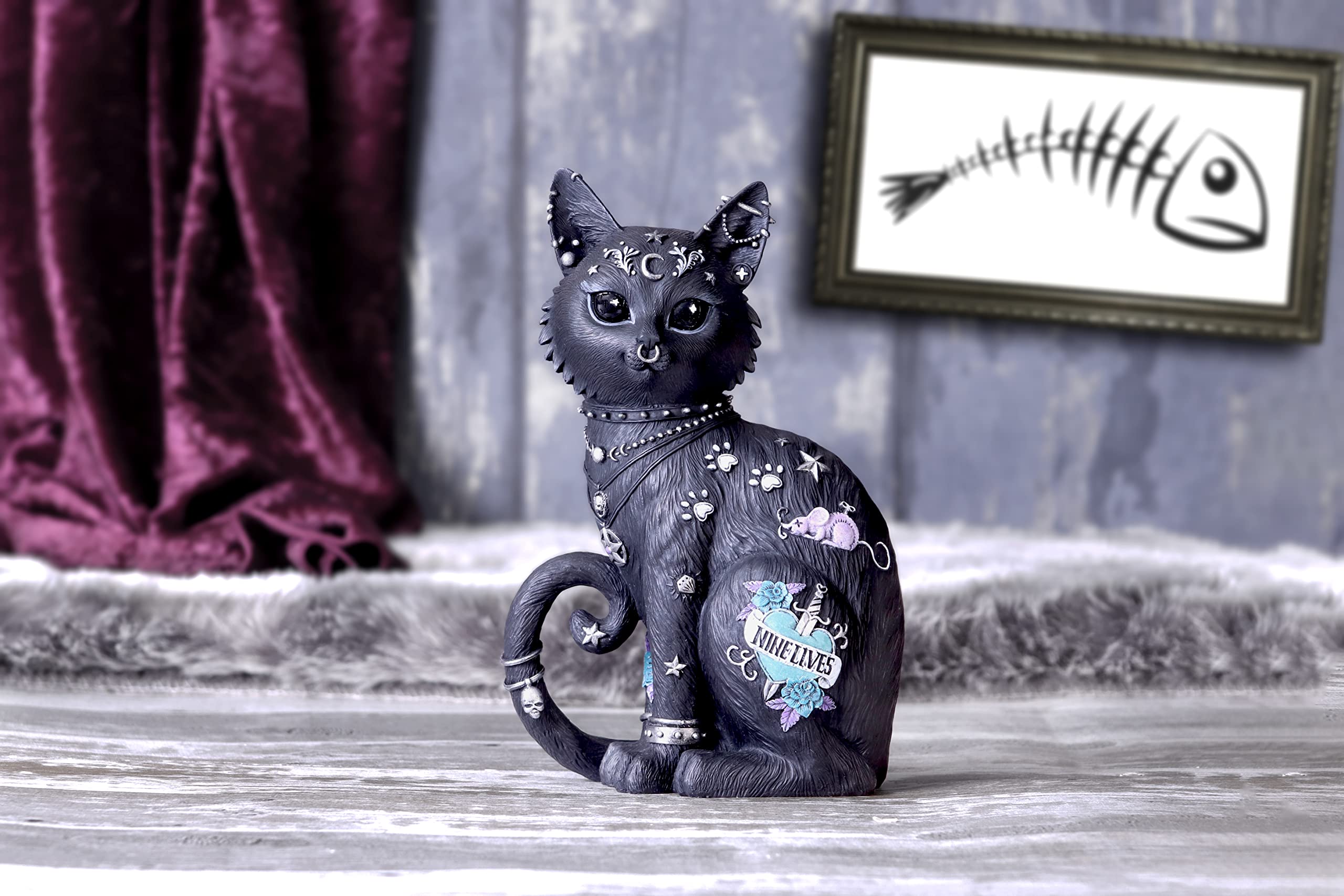 Nemesis Now Nine Lives Cat Figurine, Black, 22cm