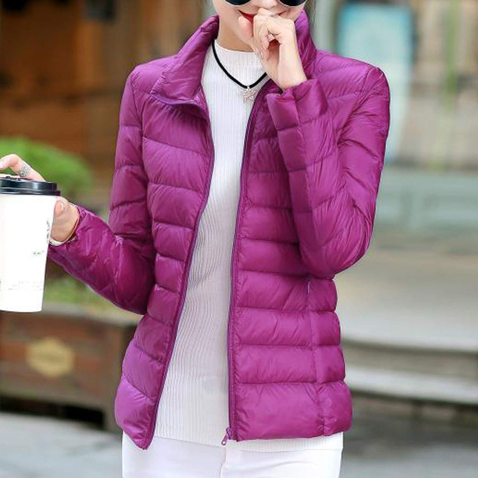 DASAYO Women Packable Puffer Jackets Stand Zip Up Warm Outdoor Coats Windproof Light Weight Classic Short Down Coats 2022