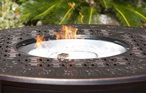 Fire Sense 62262 Dynasty Art Deco Aluminum Convertible Gas Fire Pit Table 55,000 BTU Multi-Functional Outdoor with Fire Bowl Lid, Nylon Weather Cover & Clear Fire Glass - Bronze Finish - Round - 44"