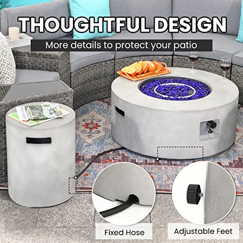 SUNSITT Outdoor 36’’ Propane Fire Pit with Tank Table 50,000 BTU Round Patio Propane Firepit Table with Tank Holder, Pit Cover, Metal Lid & Fire Glass, Grey Finish