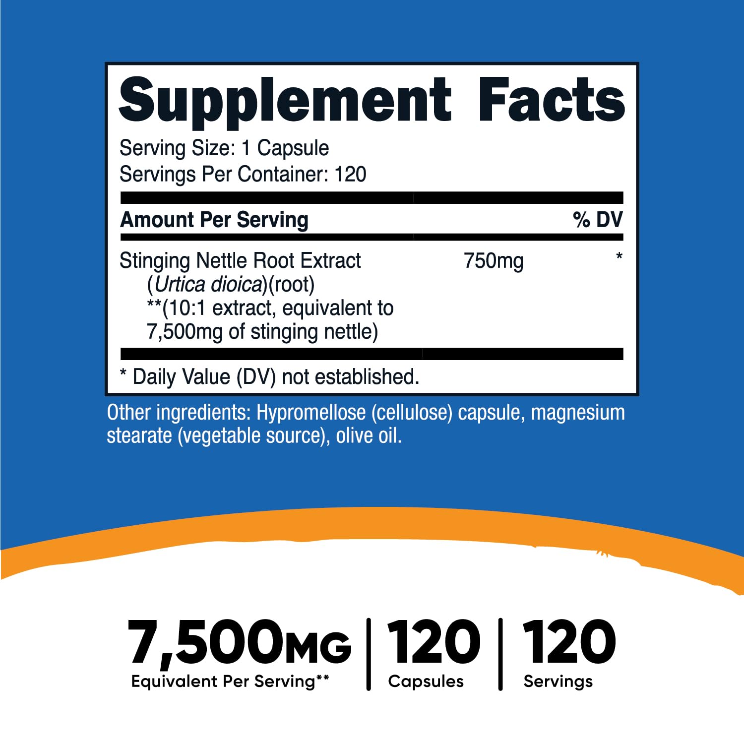 Nutricost Stinging Nettle Root Extract 7500mg Equivalent, 120 Capsules (from 750mg of 10:1 Extract) - Vegetarian Friendly, Non-GMO, Gluten Free