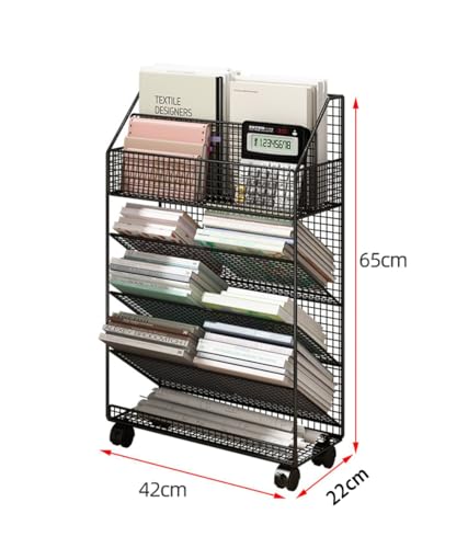 EFLALYHG Desktop Organizer and Accessories, Office Book Trolley with Universal Wheels, Multifunctional Metal Rolling Book Shelf for Classroom, Bookcase for Study Room,Black