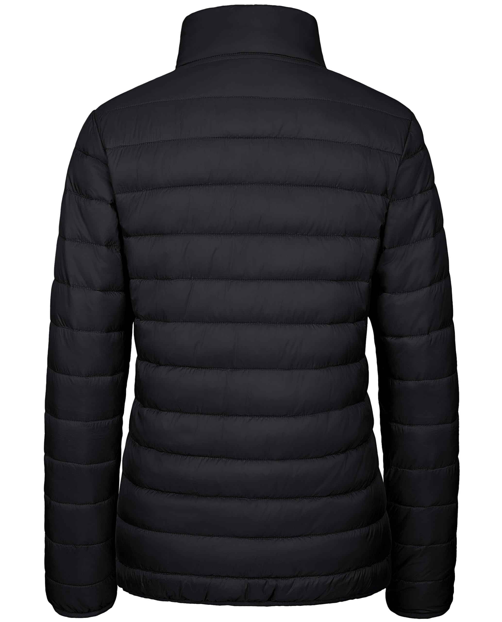 MAGCOMSEN Womens Black Jackets Ultra-light Puffer Quilted Winter 4 Pockets Long Sleeve Full-zip Padded Coat, Black XXL