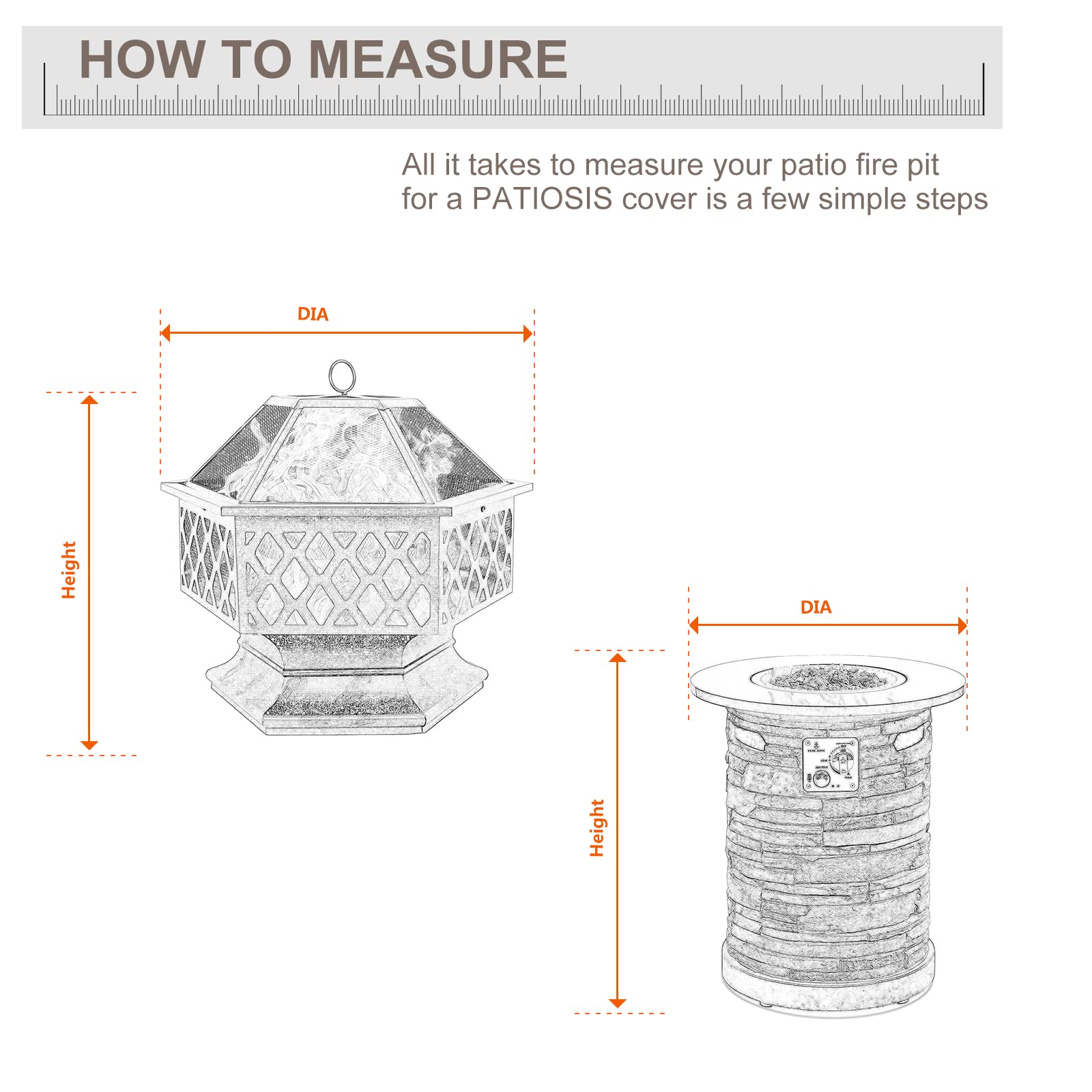 PATIOASIS Grey Round Firepit Table Cover 32''Dia Waterproof Outoor Patio Gas Fire Bowl Cover 600D All Weather Resistant Fire Pit Covers Round